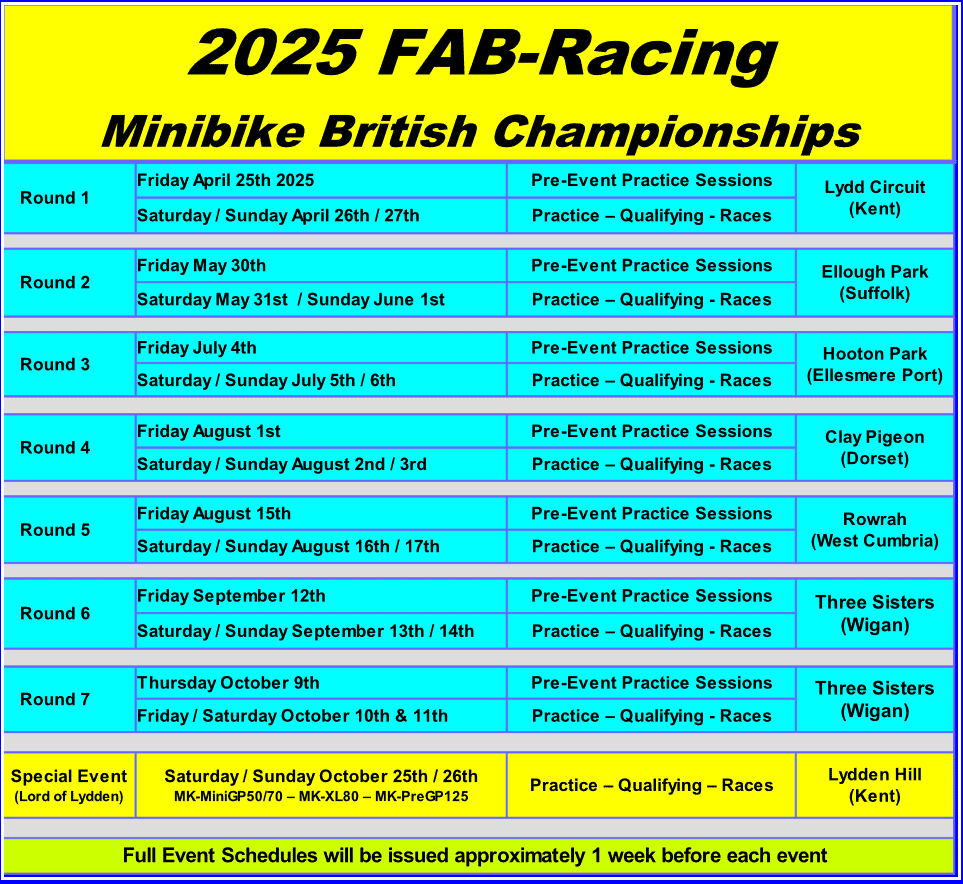 2025 Race Dates - FAB-Racing